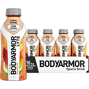 BODYARMOR LYTE Sports Drink Low-Calorie Sports Beverage, Peach Mango, Coconut Water Hydration, Natural Flavors With Vitamins, Potassium-Packed Electrolytes, Perfect For Athletes, 16 Fl Oz (Pack of 12)