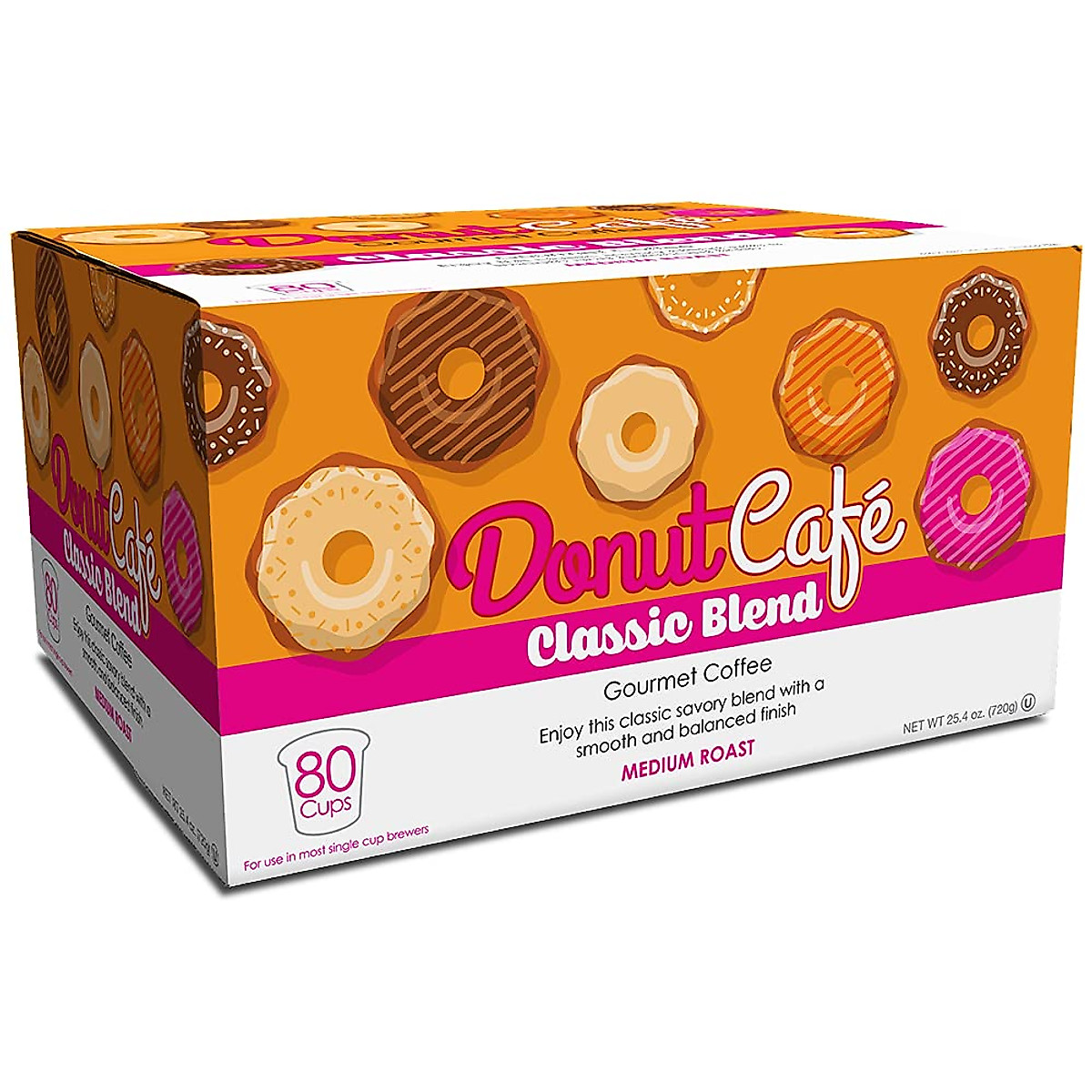 Donut Café - Coffee Gourmet Pods, Classic Blend, Medium Roast – Non-GMO, Gluten Free – Compatible with Keurig K Cup Brewers – Smooth & Delicious – 80 Count