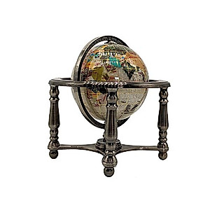 Unique Art 10-Inch Tall Pearl Swirl Ocean Gemstone World Globe with 4 Leg Silver Stand,white