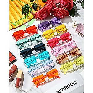 LEIFIDE 16 Pairs Rimless Rectangle Sunglasses Vintage Frameless Sunglasses Transparent Candy Color Glasses Tinted Retro Square Eyewear for Women Men, 16 Colors