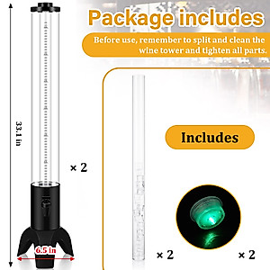 2 Pack Beer Dispenser 3 Liter/ 100oz Beverage Tower Dispenser Clear Tabletop Liquor Juice Margarita Drink Tower Dispenser with Removable Ice Tube and LED Light for Home Bar Party Outdoor