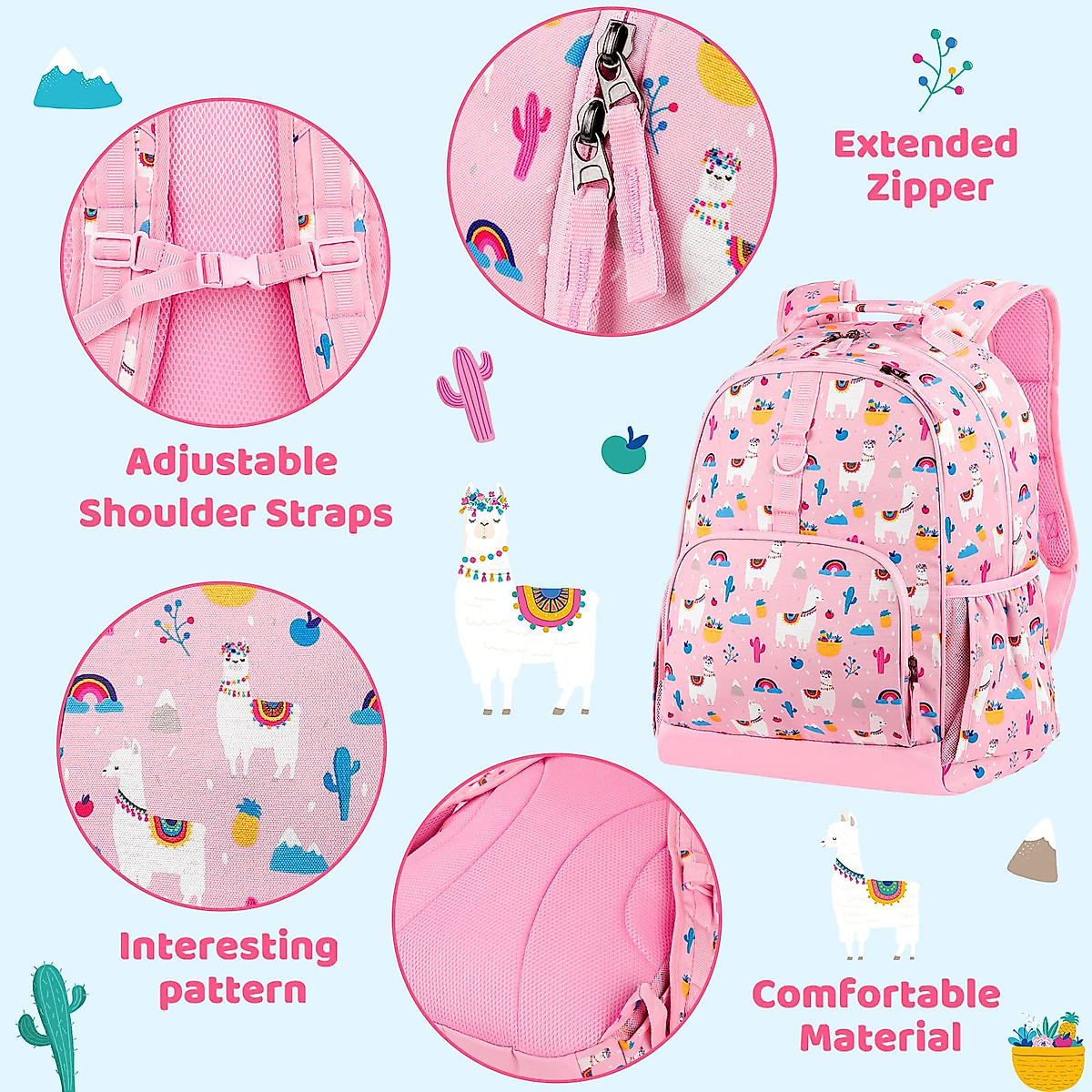 Choco Mocha 15 inch Llama Backpack with Matching Lunch Box for Girls