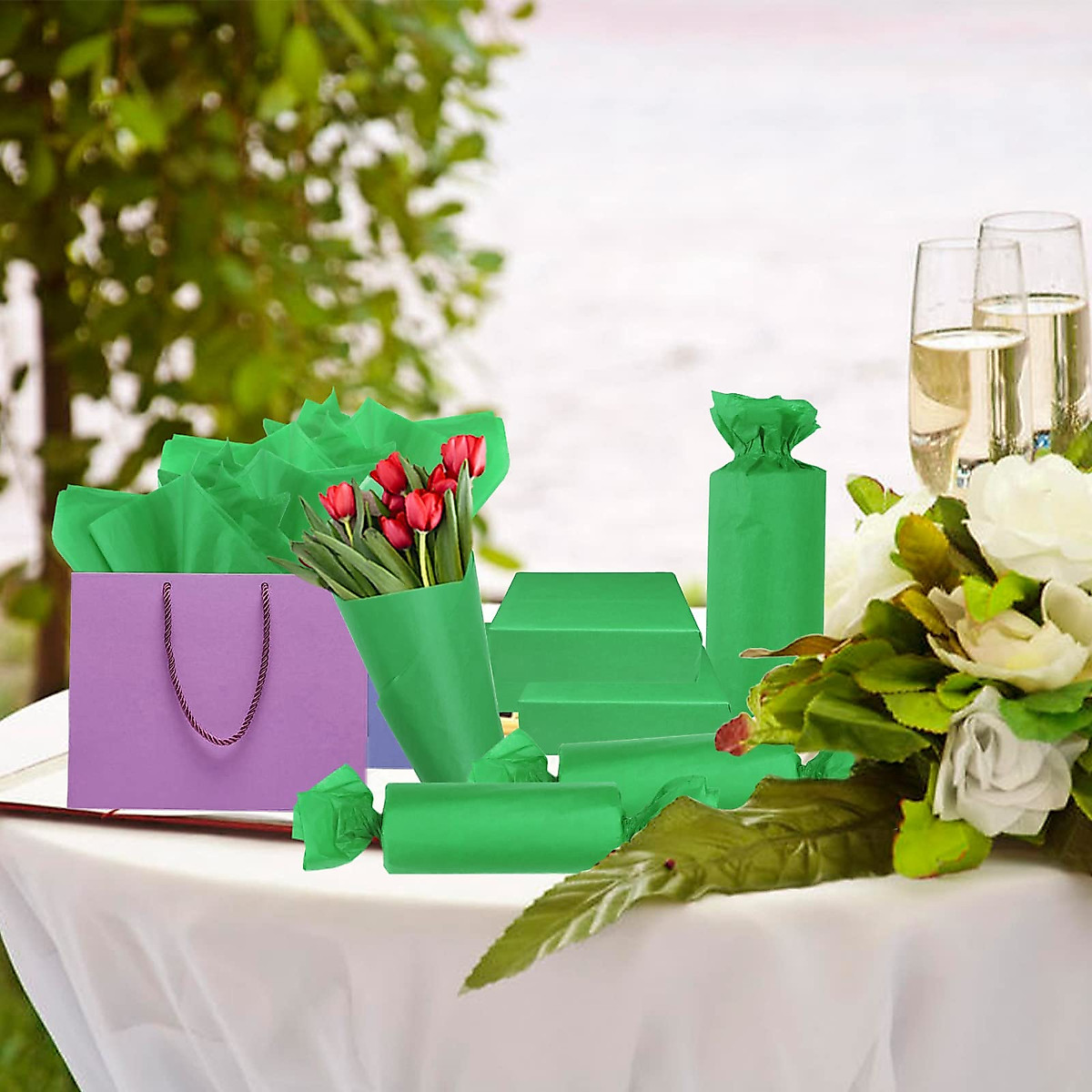 100 Sheets Green Tissue Paper - Artdly 14 x 20 Inches Recyclable Green Wrapping Paper Bulk for Weddings Birthday DIY Project Wrapping Crafts Decor