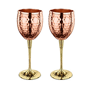AVADOR Set of 2 Shatterproof 100% Handcrafted Copper Wine Glasses Hammered Finish 16 Oz. Gift Set