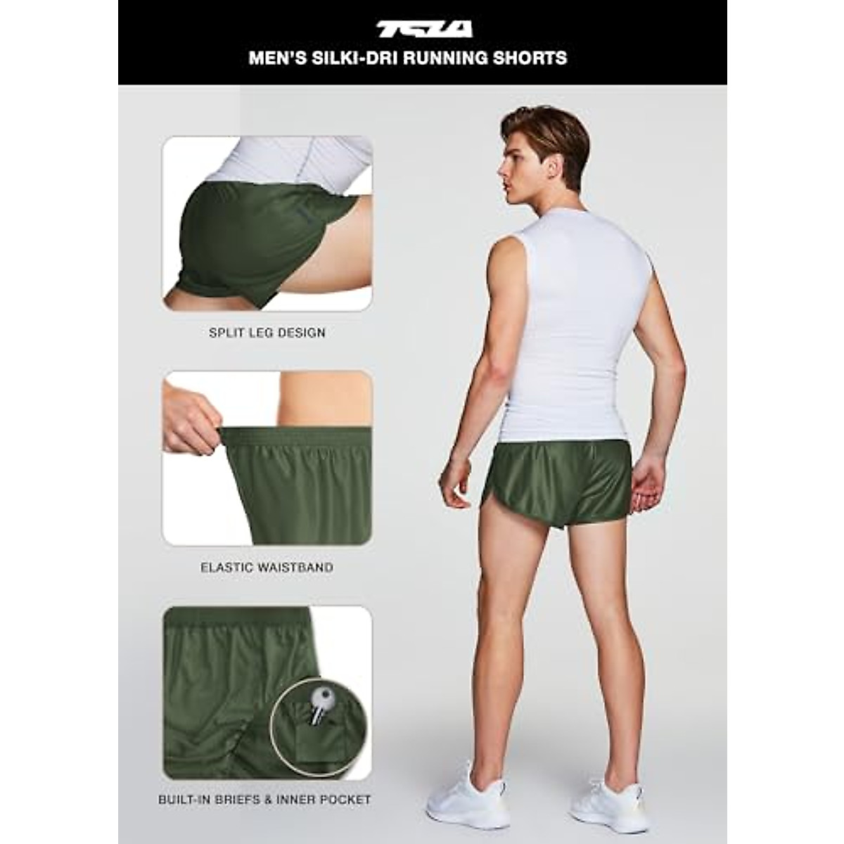 TSLA Men's Active Running Shorts, 3 Inch Quick Dry Mesh Jogging Workout Shorts, Gym Athletic Marathon Shorts, 2.5 Inch Marathon Short Olive, Medium