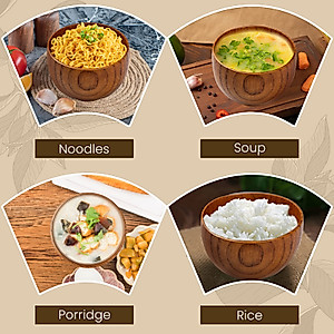 NUOMI 2 Set Wooden Soup/Rice Bowls with Wood Spoons for Eating, Small Noodle/Snacks Bowl and Spoon Dinnerware Set