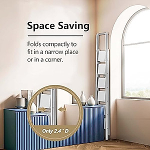 6 Step Ladder for 12 Feet High Ceiling, Lightweight Aluminum Folding Step Stool with Convenient Handgrip, Stepladders with Anti-Slip and Wide Pedal for Home and Kitchen Use Space Saving - Silver