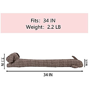 Sanlykate Dog Under Door Draft Stopper for Bottom of Door, 3LB 34-36 Inch Heavy Duty Decorative Animal Fabric Door Draft Blocker, Save Energy Soundproof Seal Guard, Plaid Brown