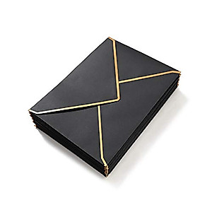 50 Pack A7 Envelopes 5 x 7 Card Envelopes Self-Adhesive V Flap Envelopes with Gold Border for Office, Wedding Gift Cards, Invitations, Graduation, Baby Shower, Parties (Black)
