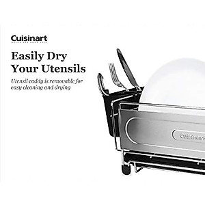 Cuisinart Stainless Steel Dish Drying Rack – Includes Wire Dish Drying Rack, Utensil Caddy, Draining Board, Stemware Holder, and Non-Slip Cup Holders, 14.4” x 12” x 6”- Stainless Steel/Black