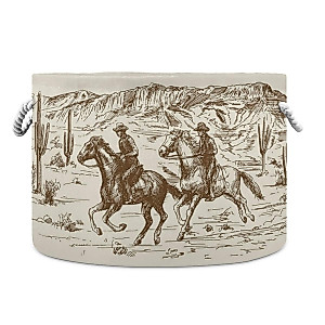 WELLDAY Cotton Rope Basket Portable Western Desert Cowboy Baby Laundry Basket for Blankets Toys Storage Basket