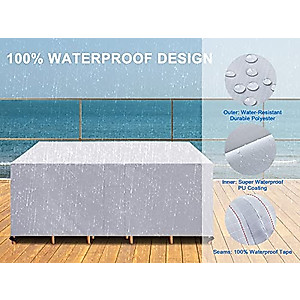 Outdoor Patio Furniture Cover, 420D Heavy Duty Waterproof UV-Resistant Snow Protection Patio Couch Cover for 9-13 Piece Rectangular/Oval Dining Tables, 124" L X 70" W X 27" H
