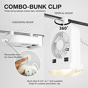 Lumitronics RV Portable 12V LED Interior Bunk Light and 2-Speed Personal Fan Combo - Quiet Motor - Reading Light with Extendable 8-Foot Cord - On/Off Switch - Mounting Brackets Included