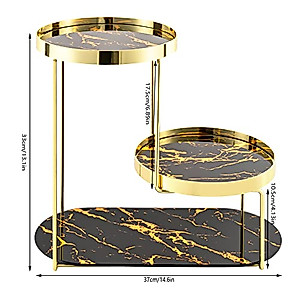 Bathroom Vanity Countertop Organizer - 3 Tier Makeup Counter Organizer Small Tiered Trays with Mirror Glass Trays for Home and Kitchen (Black Gold)