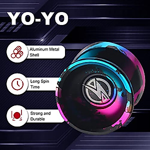 Responsive Yoyos Beginners Auto Return Yo Yo, Professional Alloy Aluminum Yoyo Ball Unresponsive Bearing for Beginner and Intermediate Yoyo Players for String Tricks, Glove and 5 Strings，SR-Y10