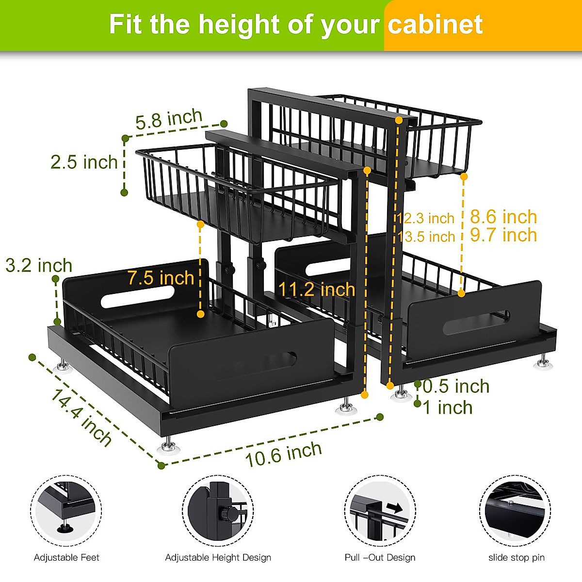 Mlinavn 2 Pack Under Sink Organizer,Pull Out Cabinet Organizer 2 Tier Slide Out Sink Shelf Cabinet Organizer and Storage,Adjustable Under Counter Organizers for Under Kitchen Bathroom Organization