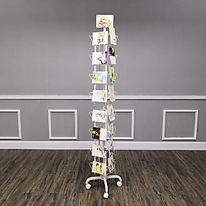 32 Adjustable Pockets Display Rack 5x7 7x5 up to 8.5" Wide X 8" Tall Cards, 1.27" deep Pockets, Double Tier Greeting Post Card Christmas Holiday Spinning Rack Stand White 11704-WHITE-NPF-SL