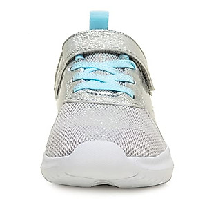 Toandon Girls Kids Sneakers Glitter Shoes Toddler Breathable Lightweight Elastic Band Athletic Running Walking Sparkle Glimmer Fashion Outdoor Child Strap Closure Sliver Blue Size 2