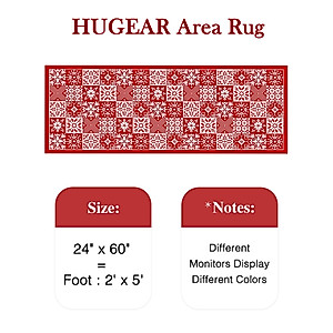 HUGEAR Christmas Area Rug 2x5 Runner Rugs Machine Washable Checkered Christmas Decorative Hallway Rugs Low Pile Carpet Red/White Xmas Non-Slip Indoor Door Mat for Bedroom Kitchen Entryway Bathroom