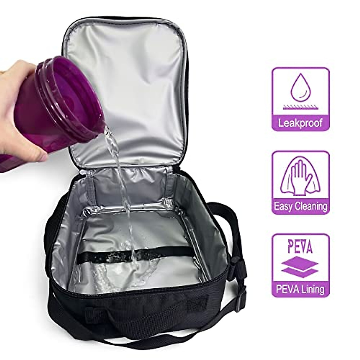 Insulated Lunch Bag for Kids, Boys Girls Lunch Box, Cute Cat Lunch Bag with Shoulder Strap, School Bento Lunch Box for Kids Toddlers Teens, Aesthetic Black Reusable Cooler Thermal Meal Tote Kit