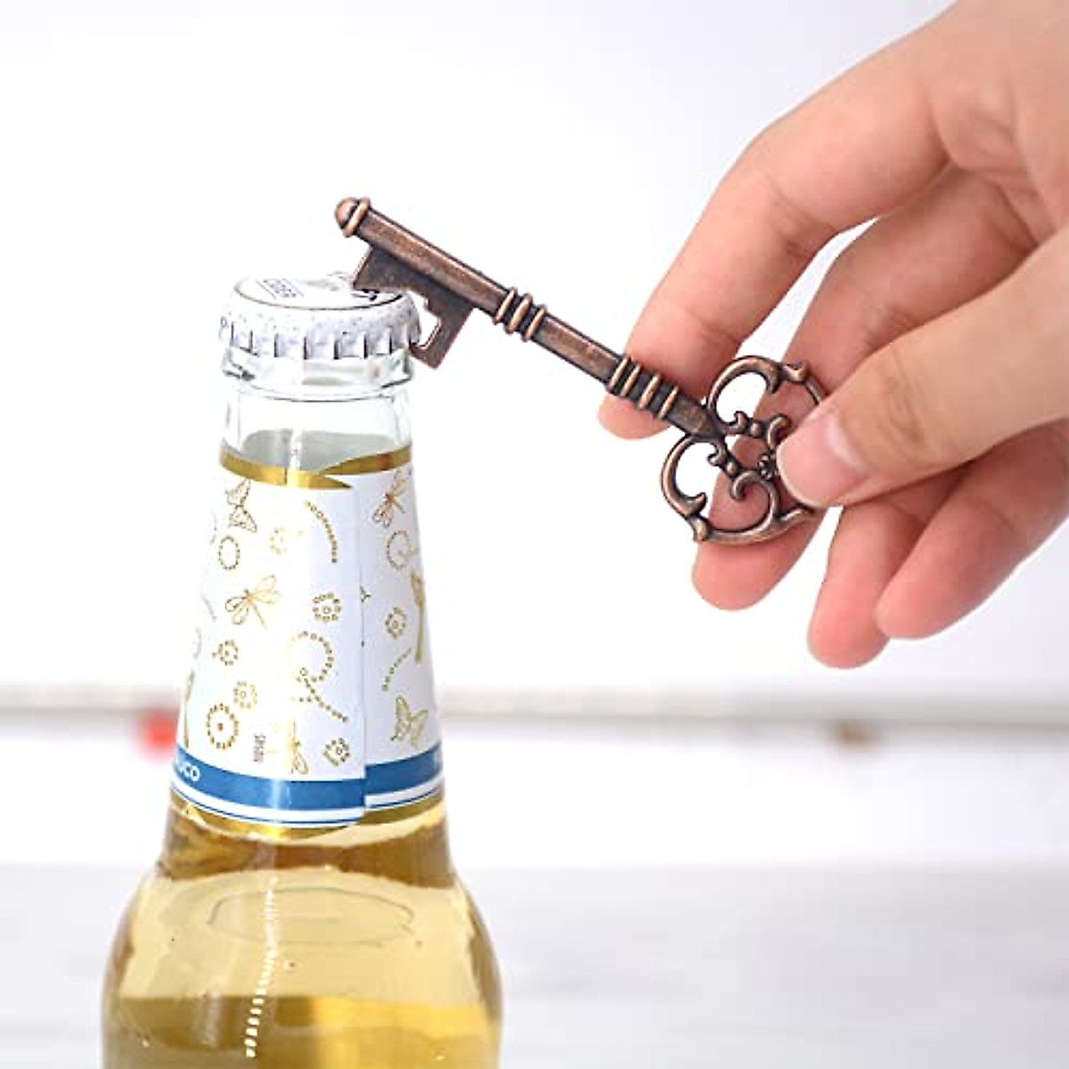Makhry 52pcs Skeleton Key Bottle Opener Wedding Favors for Guests Personalized Souvenir Set with Thank You Gift Cards and Ribbons for Wedding Bridal Shower Party Favors(Copper)
