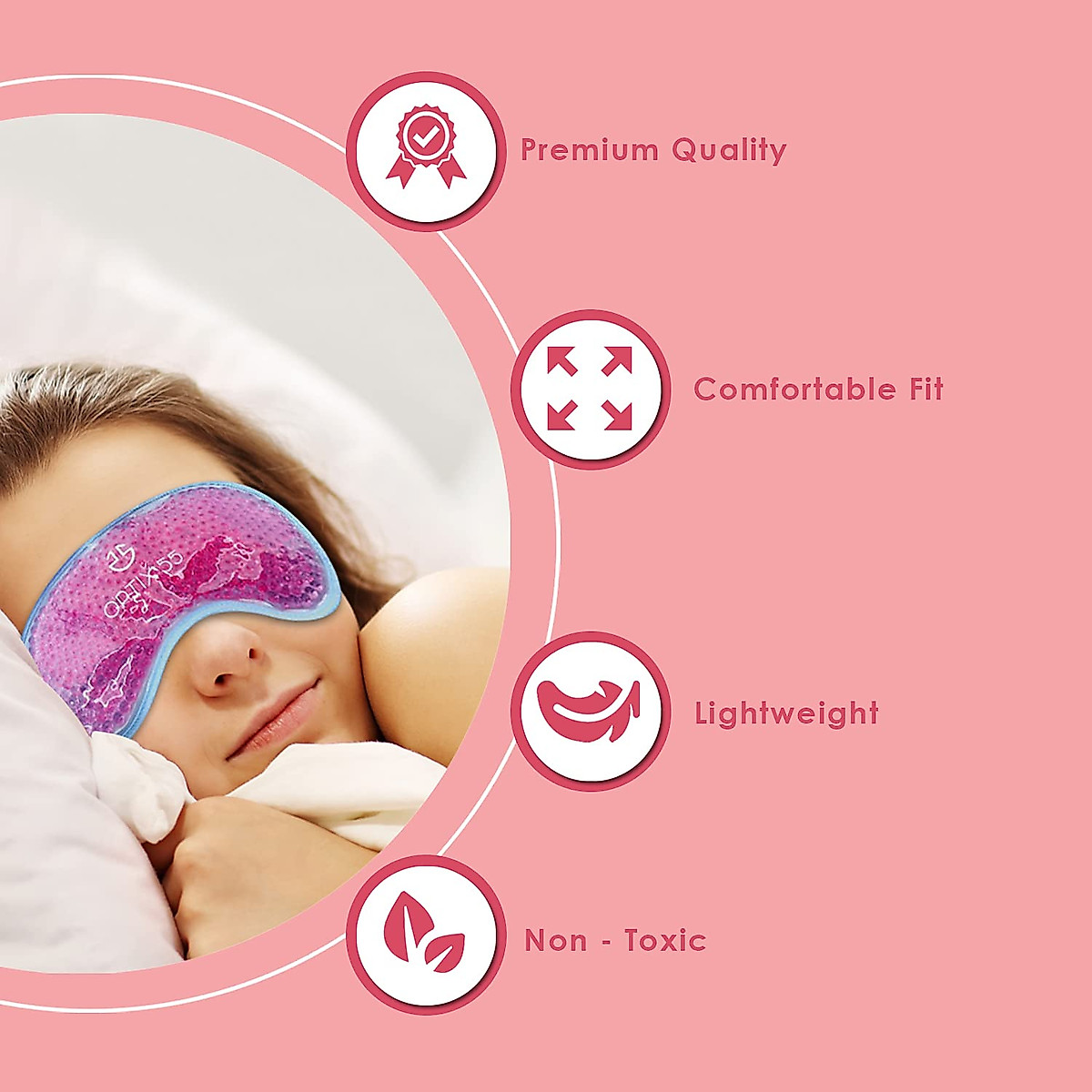 Gel Eye Mask - Hot or Cold Compress Pack Eye Therapy | Cooling Eye Mask for Dark Circles & Puffiness, Puffy Eyes, Dry Eyes, Headaches, Migraines, Sinus - Reusable Eye Face Mask | Ergo Gel Bead (Pink)