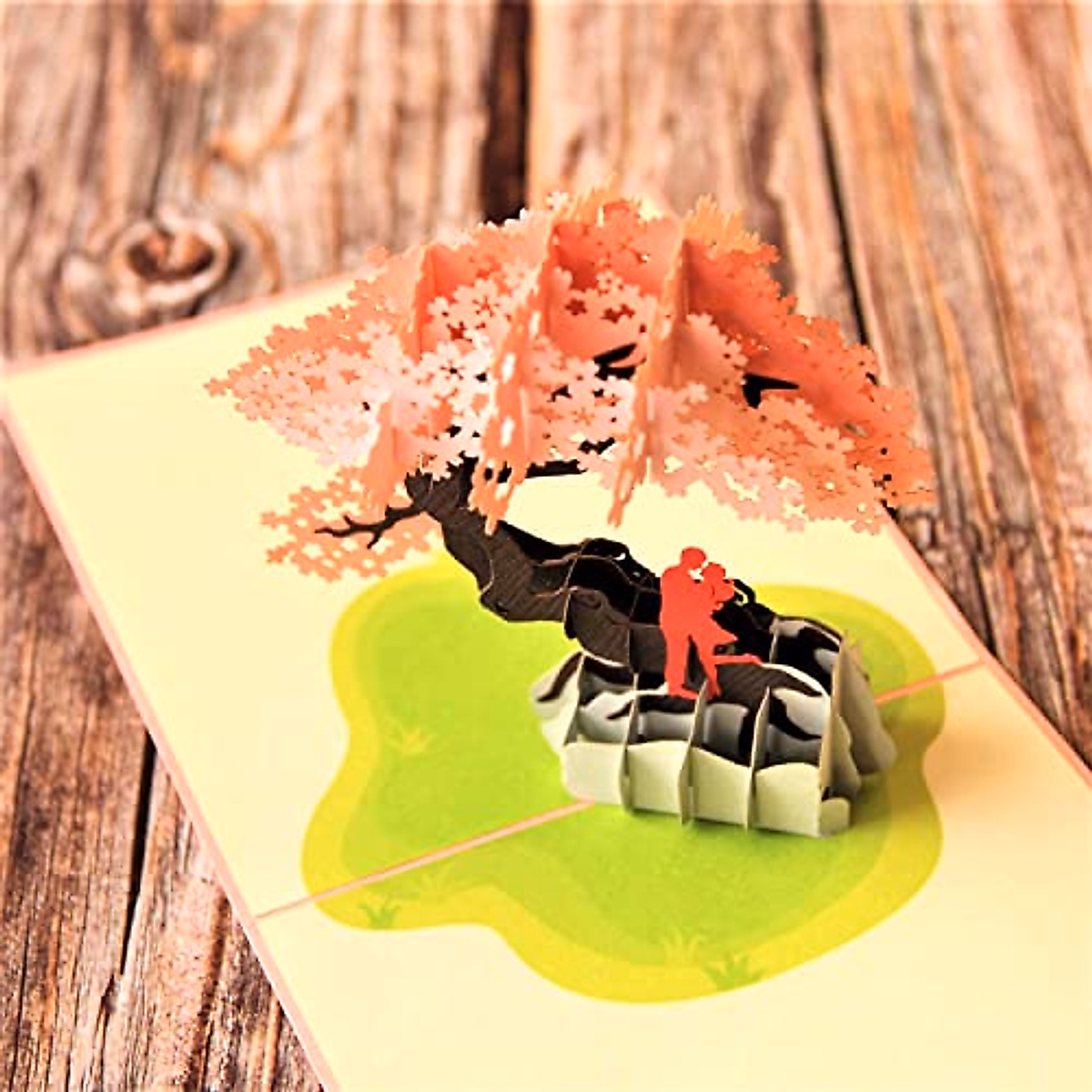 CUTE POPUP - Happy Anniversary Pop Up Card, Romantic Love Cherry Blossom Card, Valentines Day Pop Up Card Thinking of You for Couple, Wife, Girlfriend - Handmade Present on any Occasion 6'' x 6''