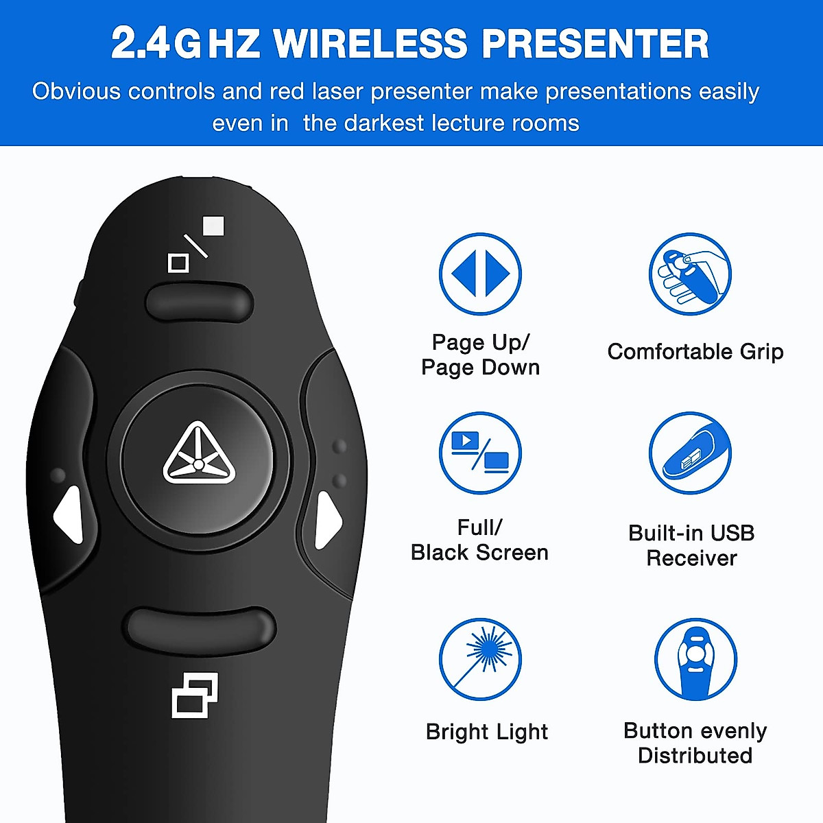 Presentation Clicker Wireless Presenter Remote USB Control Powerpoint PPT Clicker, Laser Pointer RF 2.4GHz Presenter Remote Google Slide Advancer Powerpoint Clicker for Computer/Laptop/Mac/Keynote