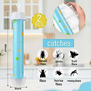 2 Pcs Sticky Fly Trap Fly Stick with Hanging Hook Adhesive Fly Catcher for Indoor Outdoor Trap Houseflies and Flying Insects Mosquito Bee Wasp Moth