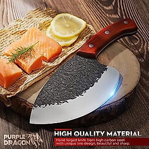 Purple Dragon Aquatic Fish Knives Fish Fillet Knife Sharp Slaughter Fish Special Knife Seafood Professional Tool Fish Knife Kitchen Knife Hammered forging Full Tang Carbon Steel Meat Cleaver