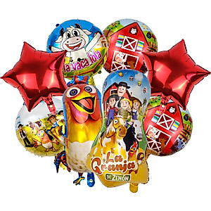 La Granja De Zenon Party Supplies Bartolito and La Vaca Lola,Foil Mylar Farm Animals Balloons for Kids,20inch Round Cow Themed Decorations Party Favors（8PCS）
