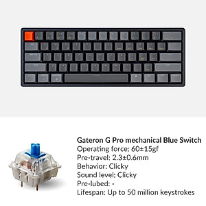 Keychron K12 60% Layout Bluetooth Wireless/USB Wired Mechanical Keyboard with Gateron G Pro Blue Switch/RGB Backlit/N-Key Rollover/Aluminum Frame, Compact 61-Key Computer Keyboard for Mac Windows…
