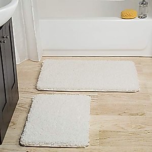 Lavish Home 2 Piece Memory Foam Shag Bath Mat - White, 32"x21"x1.25"