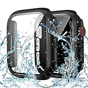 Goton Waterproof Case Compatible with Apple Watch 44mm SE (2nd Gen) Series 6 5 4 with Tempered Glass Screen Protector, iWatch Full Protective Hard PC Bumper Case Face Cover for Men Women 44 mm Black
