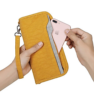 ZOPPEN Passport Holder Family Women/Men, Travel Wallet RFID Passport Wallet Travel Essentials Documents Organizer Zipper Case with Removable Wristlet Strap, Yellow