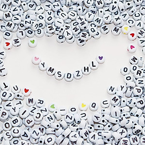YMSDZHL Alphabet Beads A-Z 1200+Pcs Letter Beads, Acrylic 4x7mm Round Letter Beads Kits,Black Digit and Colorful Smile Beads for Bracelets Necklaces DIY Jewelry Making (Black,1200+PCS)
