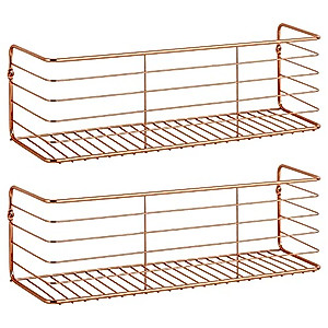 mDesign Wide Metal Wall Mount Decor Storage Organizer Display Shelf - Hang in Bathroom, Kitchen, Entryway, Hallway, Mudroom, Bedroom, Laundry Room - Concerto Collection, 2 Pack - Rose Gold