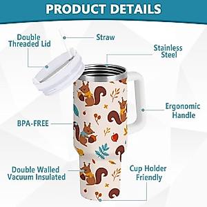 ARGTILDN 30 oz Tumbler Squirrels Hazelnut Nut Insulated Travel Mug with Handle and Straw Lid Stainless Steel Vacuum Coffee Cup Tea Beverage Container Water Bottles for Car Sports office