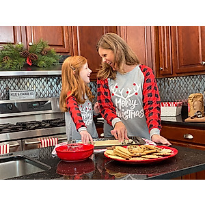 IFFEI Matching Family Pajamas Sets Christmas PJ's with Letter and Plaid Printed Long Sleeve Tee and Bottom Loungewear Women-Medium Grey