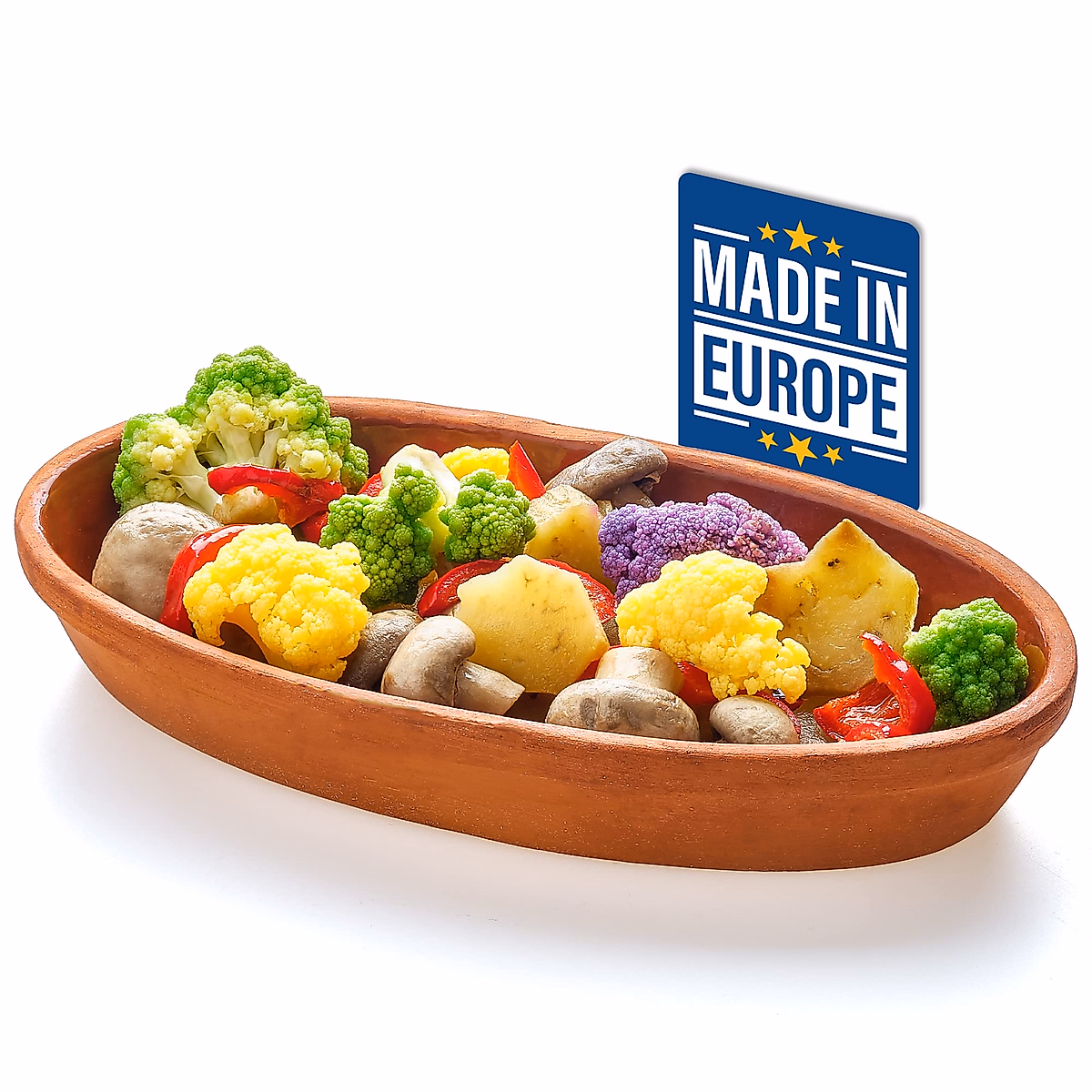 CRYSTALIA Handmade Clay Cooking Pan, Roaster Natural Ceramic Pan for Sausage Fish, Turkish Terracotta Bowl, Glazed Interior Clay Food Serving Dish