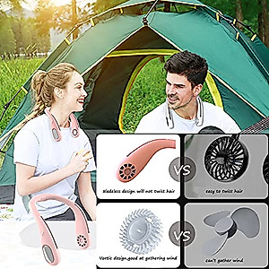 Ecoledix Portable Neck Fan Personal Fans Lightweight 360° Airflow Cooling Hanging Fan Wearable & Rechargeable 3Speeds Neck Cooler for Indoor&Outdoor (Pink)