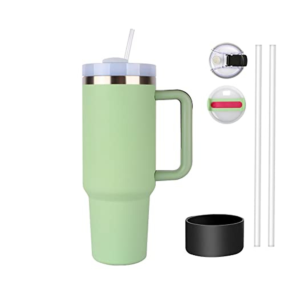 DREAMING MY DREAM 40oz Tumbler with Handle, H2.0 Tumbler Reusable Vacuum, Insulated Tumbler With Lid and Straws, Insulated Cup, Leak Resistant Lid (Light Green)