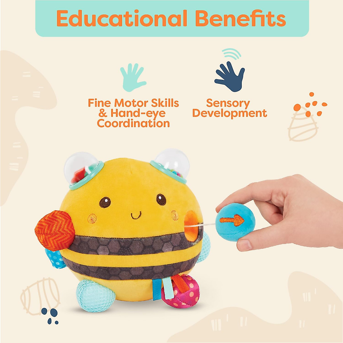 B. Sensory Plush Bumble Bee Baby ,Sensory Baby Toy – Bumpy Plush Bee with Fun Features, Interactive Play, Bumps, Colors, Textures & Sounds, Toys for Infants, Babies,Fuzzy Buzzy Bee – 0 Months +