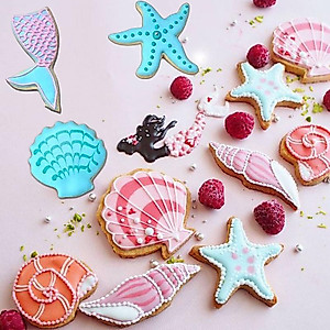 TINGSING Cookie Cutters 13-Piece Under The Sea Cookie Cutter Set with Recipe Booklet, Shark, Whale, Fish, Mermaid Tail, Sea Turtle