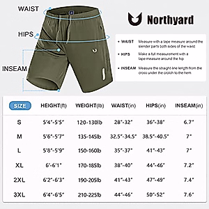 NORTHYARD Men's Athletic Hiking Shorts Quick Dry Workout Shorts 7"/ 9"/ 5" Lightweight Sports Gym Running Shorts Basketball Exercise ArmyGreen M
