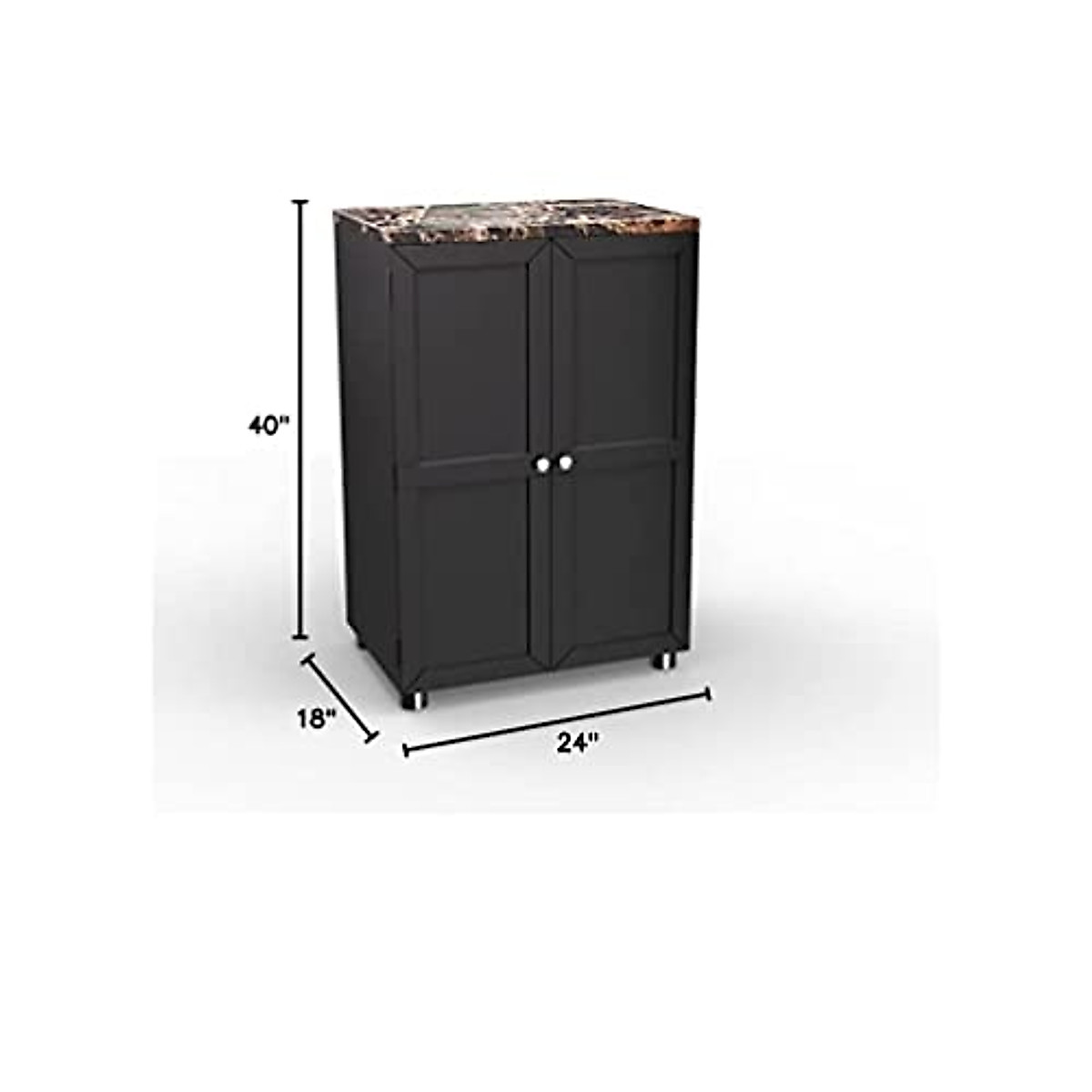 SEI Furniture Cape Town Contemporary Bar Liquor and Wine Cabinet with Storage, Faux Marble Countertop with Black Finish