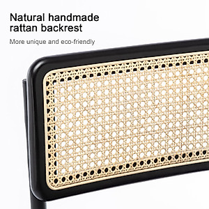 ONEVOG Boucle Rattan Bar Stools Set of 2, 29'' Bar Height Stools with Natural Cane Back, Solid Wood Frame Bar Chairs with Chrome Legs, Cantilevered Design Upholstered Stools, Black