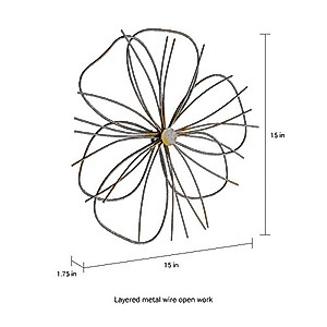 Lavish Home Wall Decor – Metallic Wire Layer Flower Sculpture Contemporary Hanging Accent Art for Living Room, Bedroom or Kitchen (Silver and Gold), 15” L x 1.75” W x 15” H