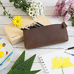 Leather Pencil Case for Adults - 100% Genuine leather pen case with zipper. A luxury gift ideal for professionals, artists, insulin, tampon / period items or small makeup bag for purse