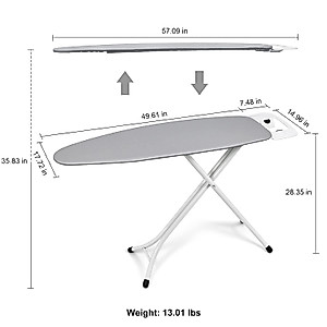 Duwee 17"x49" Ironing Board, Heavy Duty Ironing Boards Full Size with 10 mm Thicken Feltpad and Cover,Adjustable Height and Heavy Duty Legs,Grey